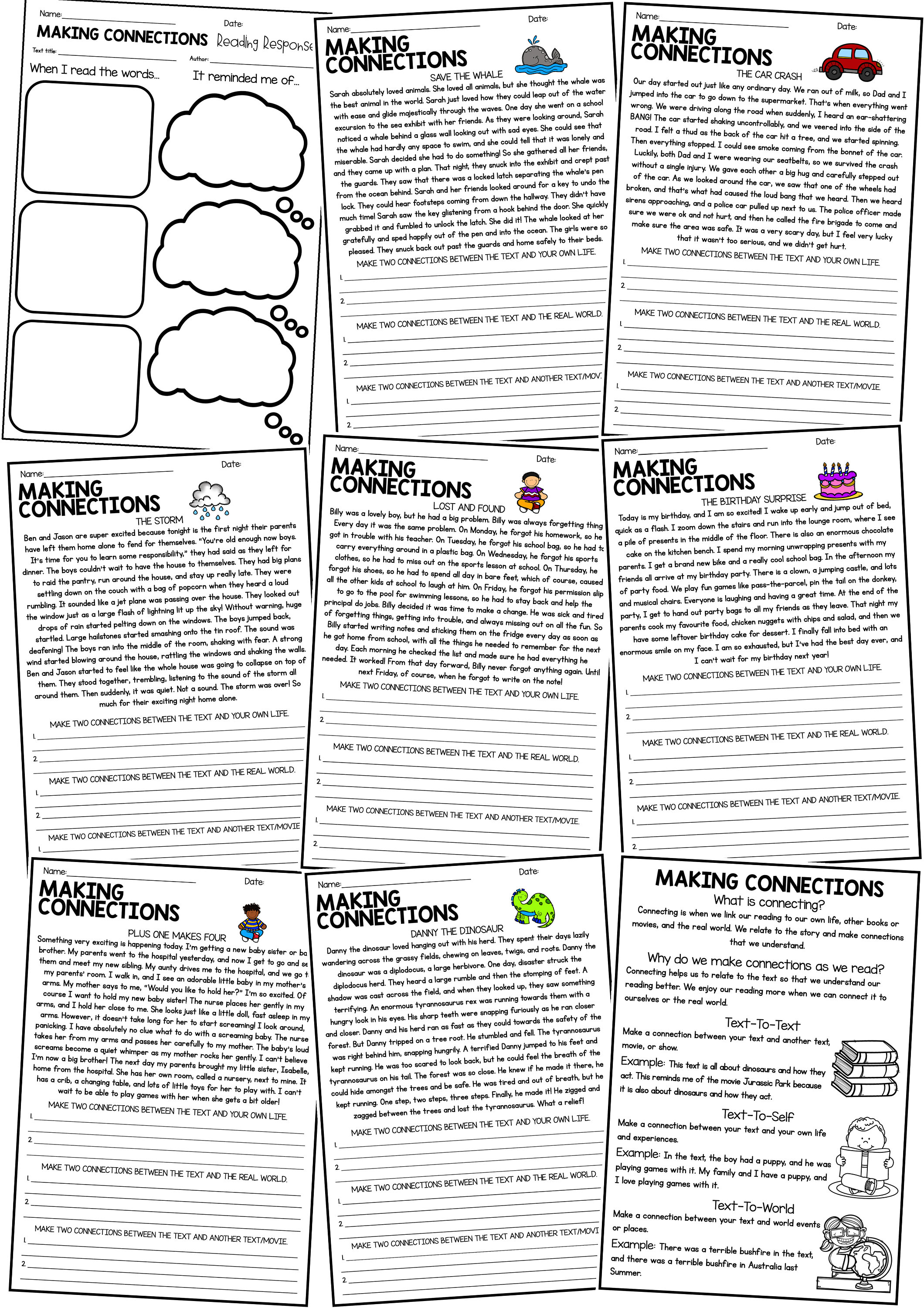 Making Connections (connecting) - Reading Worksheet Pack - Etsy