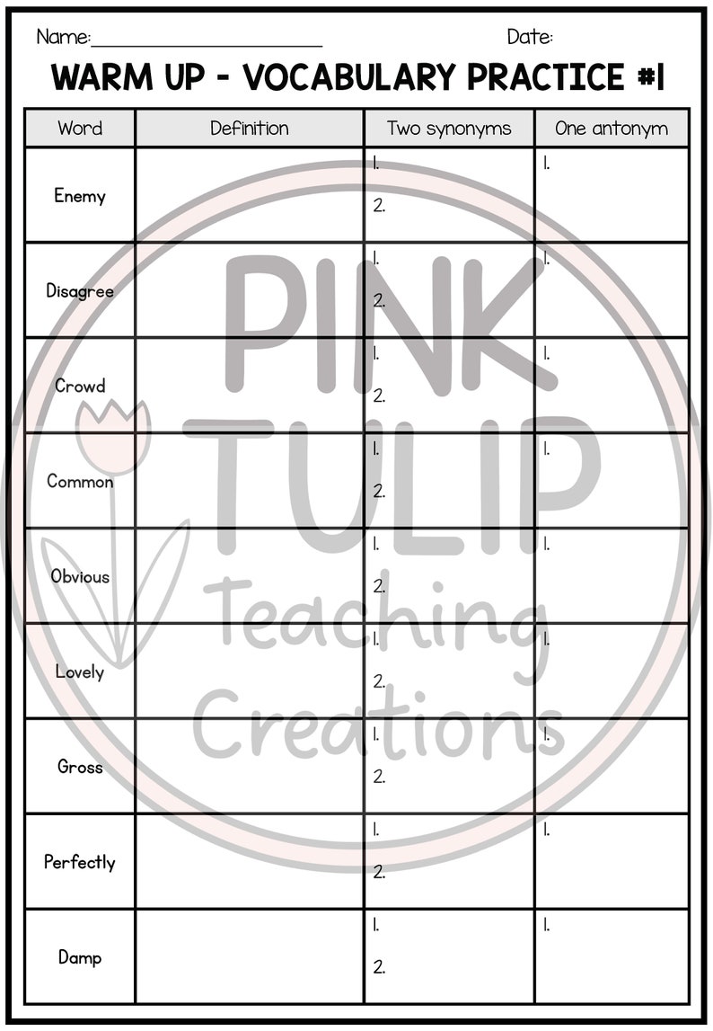 Writing Activity - Vocabulary Practice - Etsy