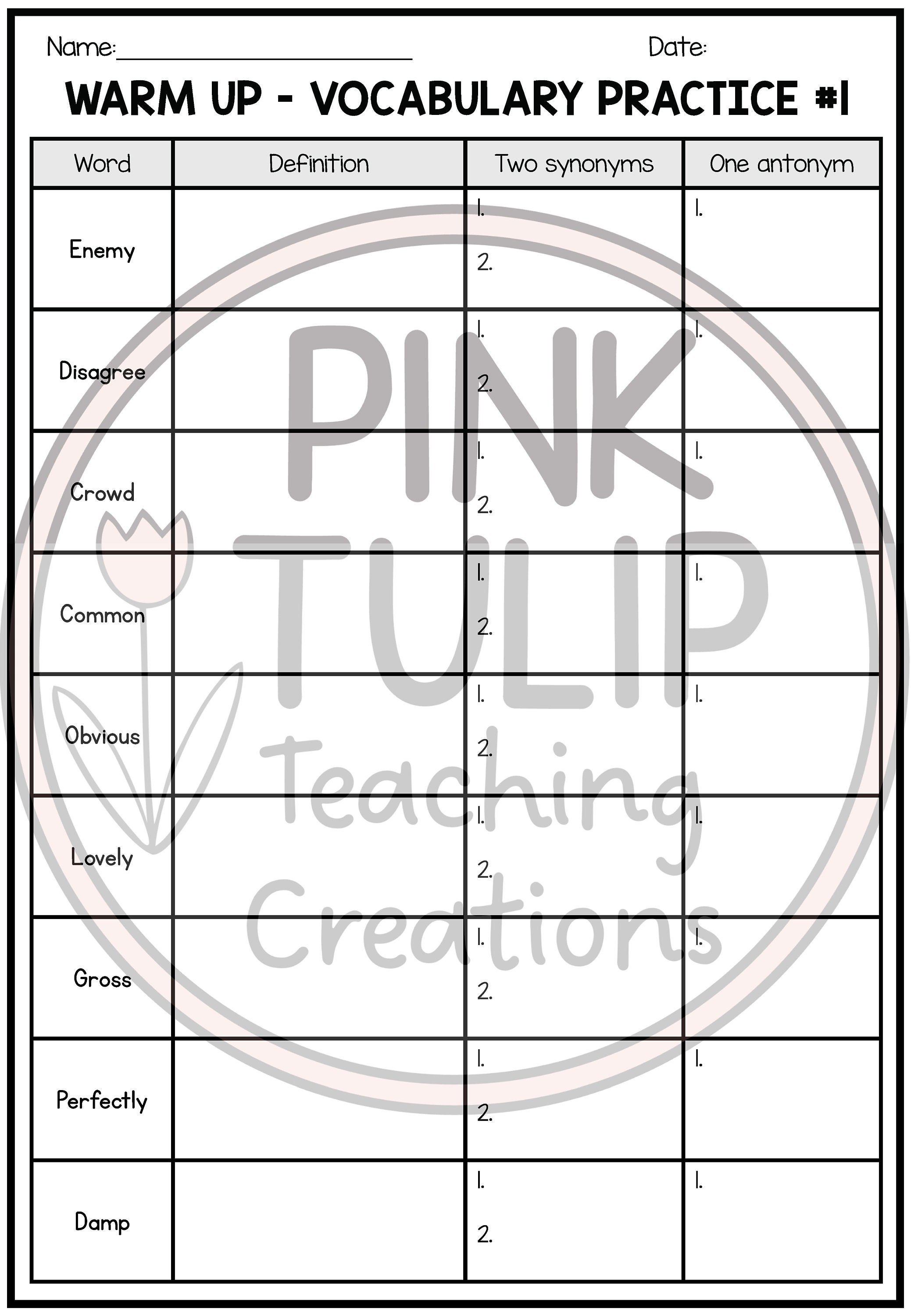 Writing Activity - Vocabulary Practice - Etsy