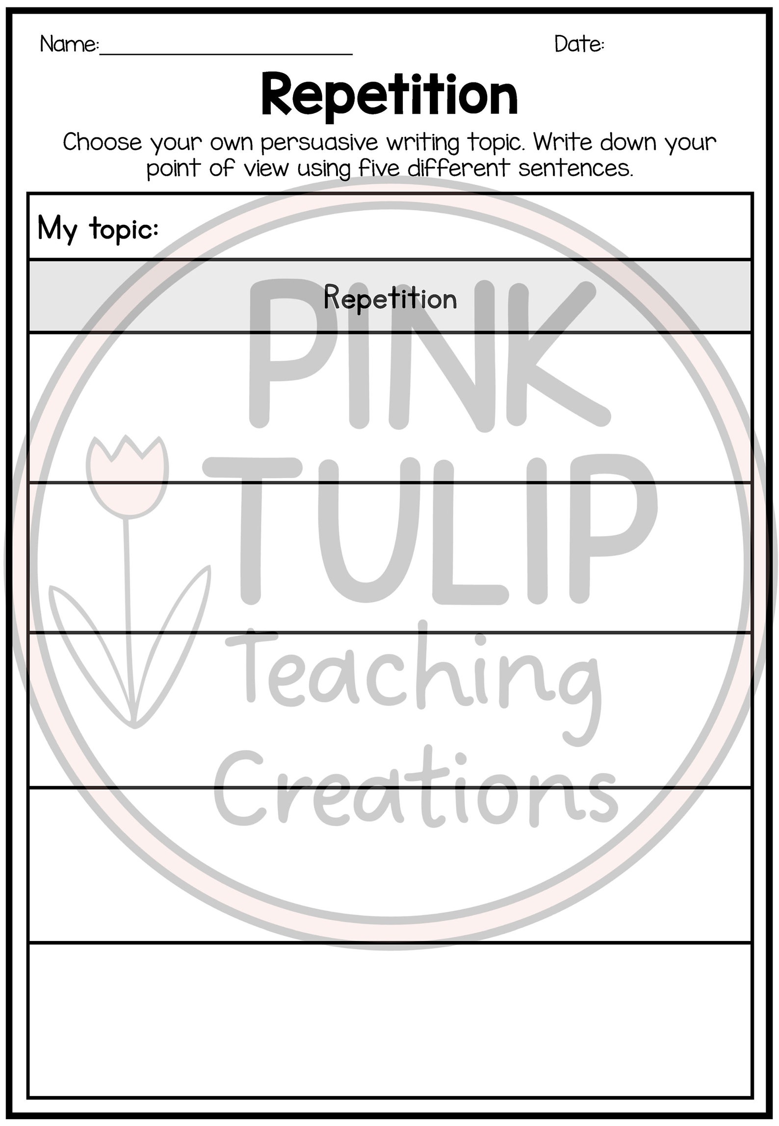 Repetition - Persuasive Writing Worksheets - Etsy