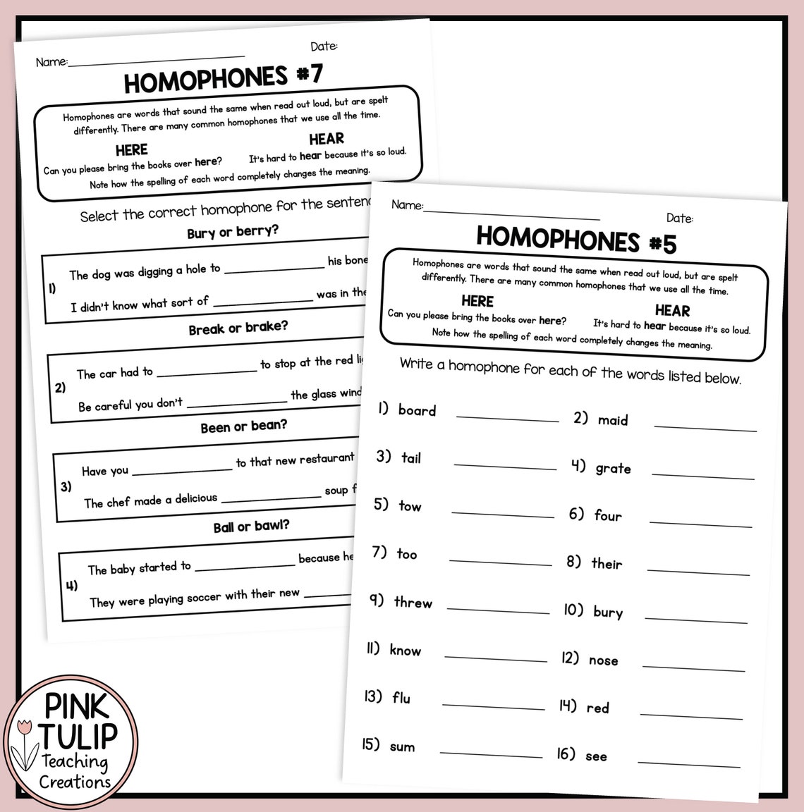 Homophones - Worksheet Pack With Answers - Etsy