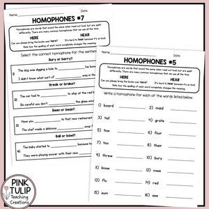 Homophones - Worksheet Pack With Answers - Etsy