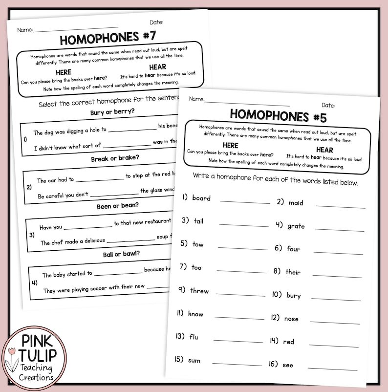 Homophones - Worksheet Pack With Answers - Etsy