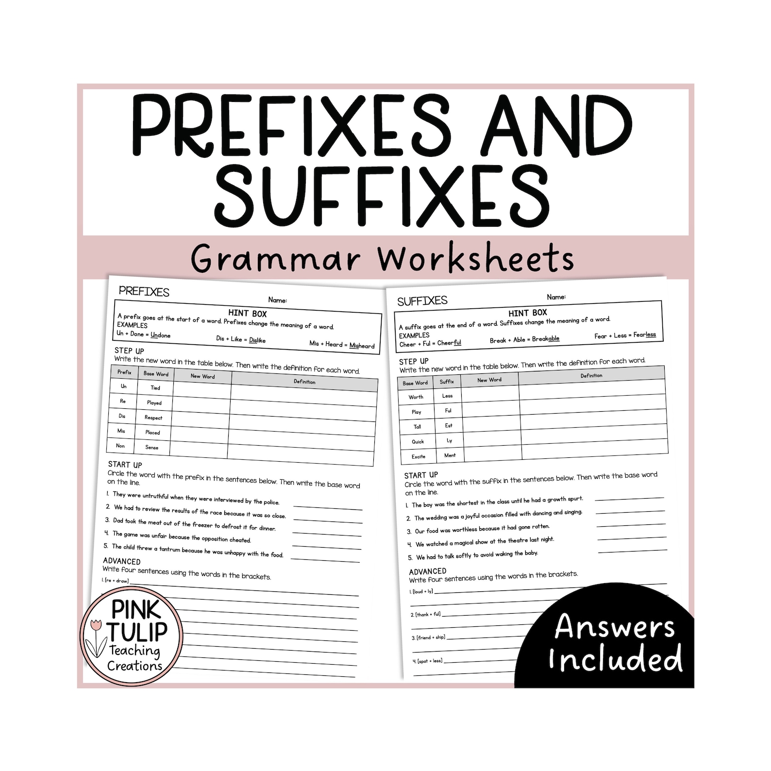 Prefixes and Suffixes - Grammar Worksheets With Answers - Etsy