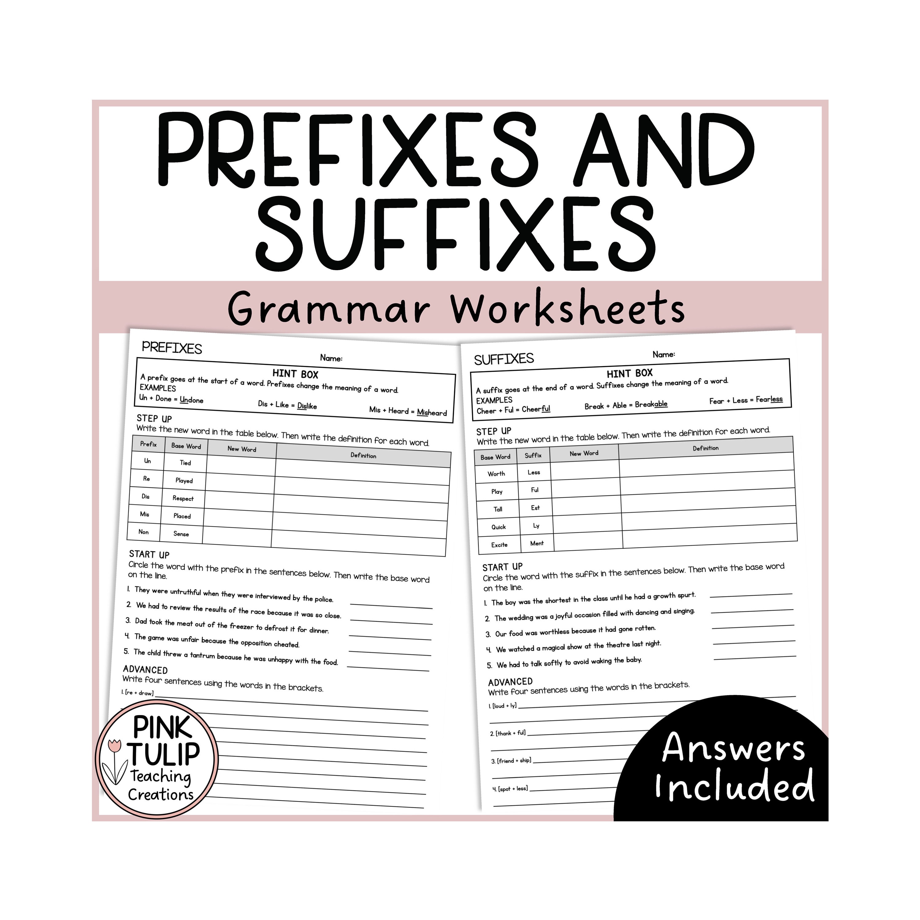 Prefixes and Suffixes - Grammar Worksheets With Answers - Etsy