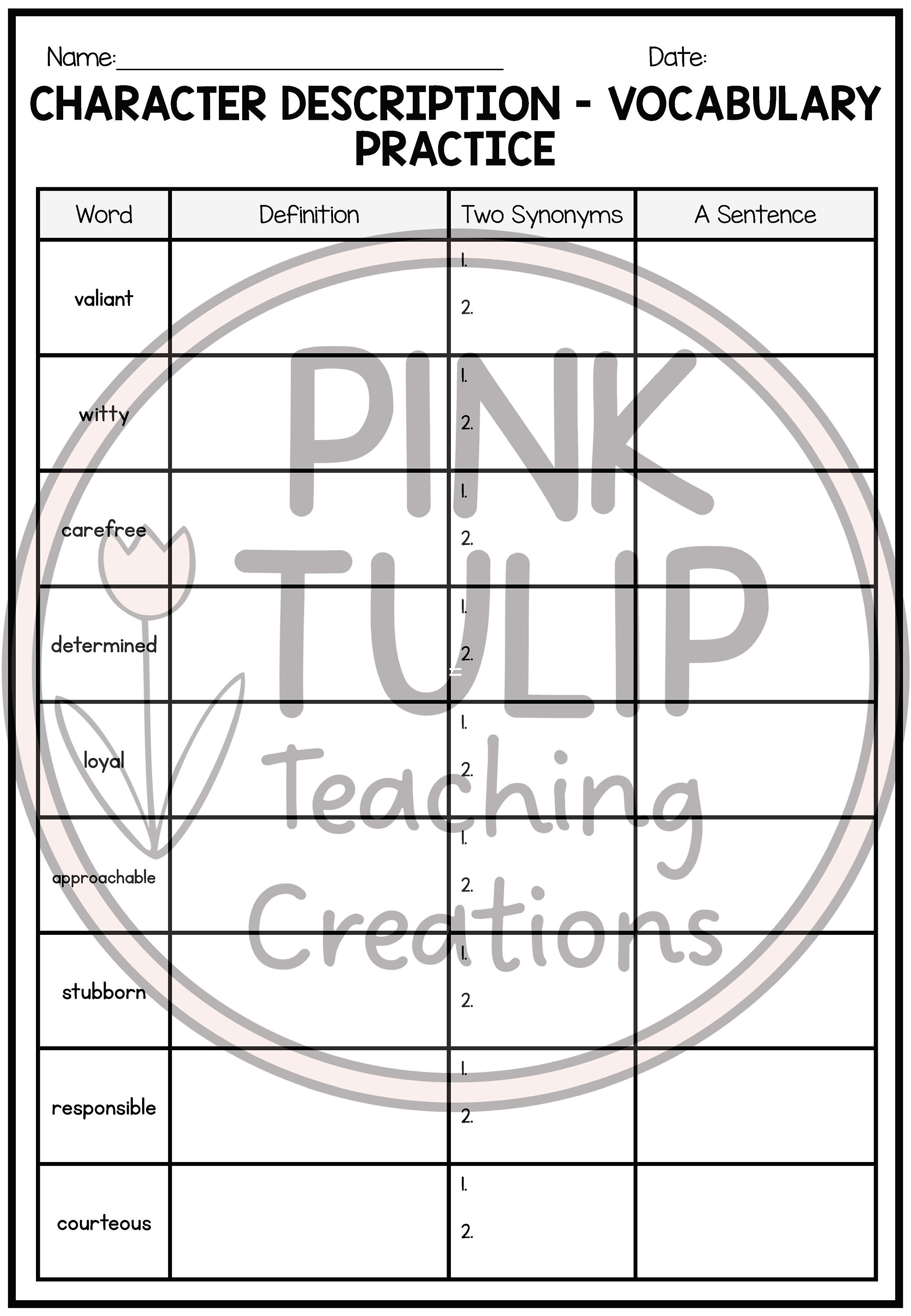 Character Description - Narrative Writing Worksheets - Etsy