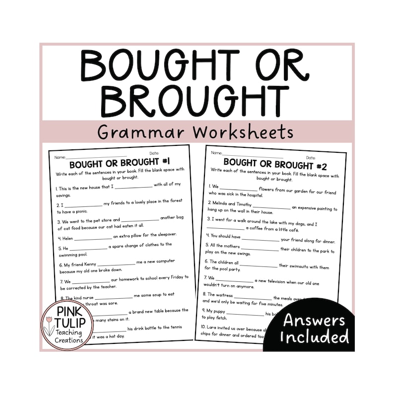 Bought or Brought Grammar Worksheets - Etsy