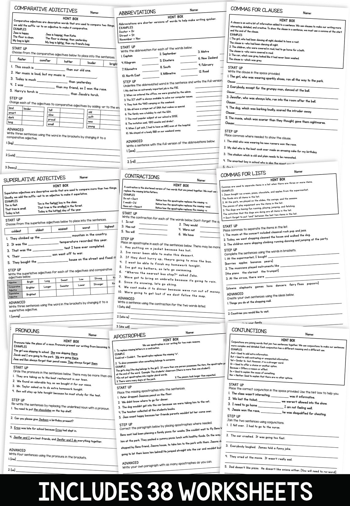 Grammar Worksheet Pack - Etsy