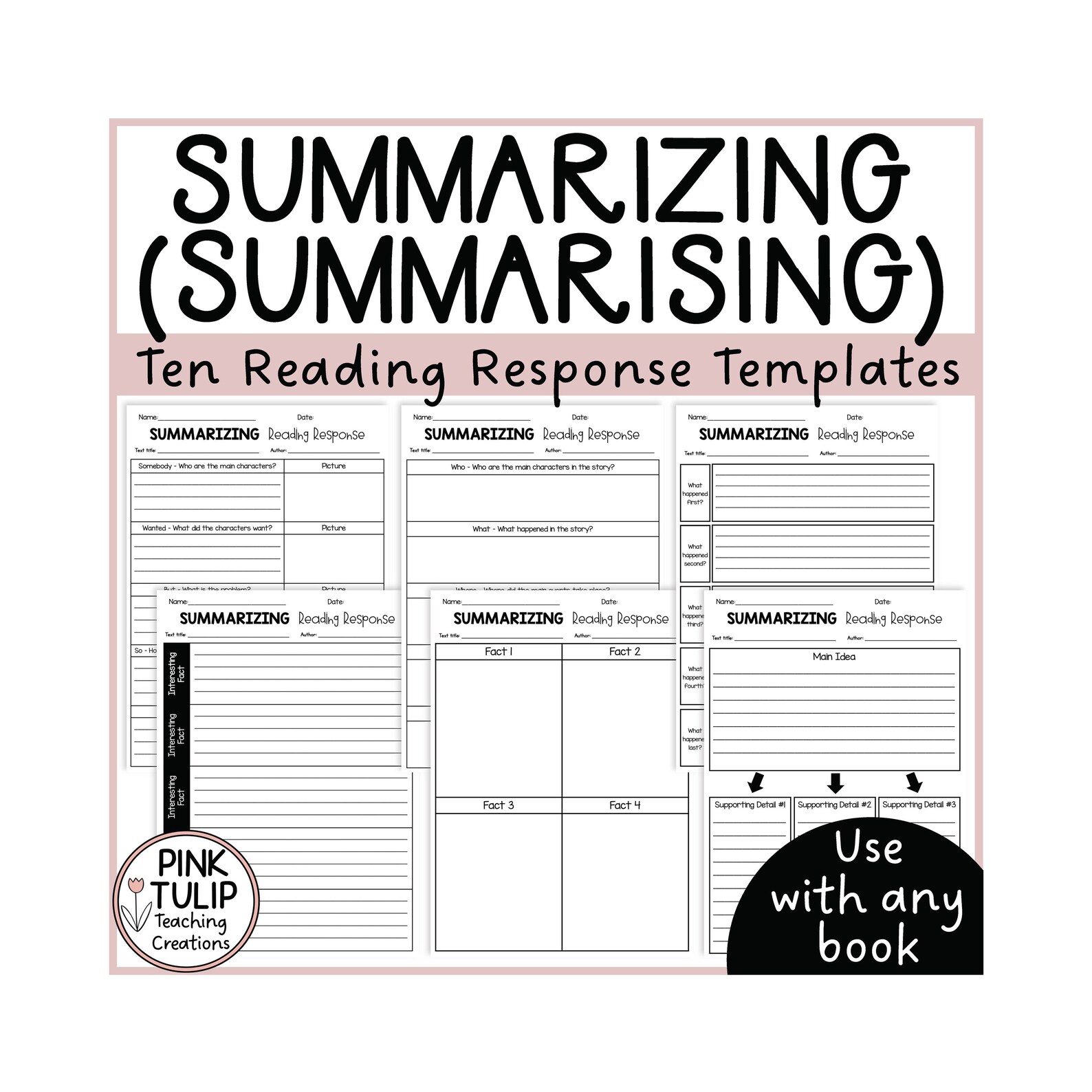 Summarizing (summarising) Reading Response Pack - Templates for Any ...