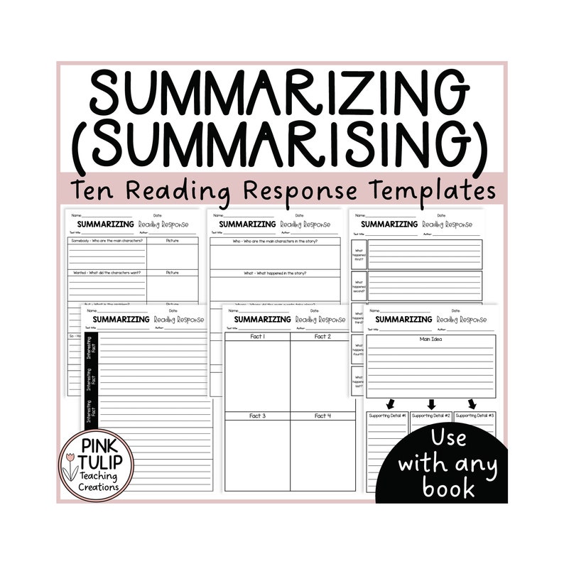 Summarizing summarising Reading Response Pack Templates for Any Book - Etsy