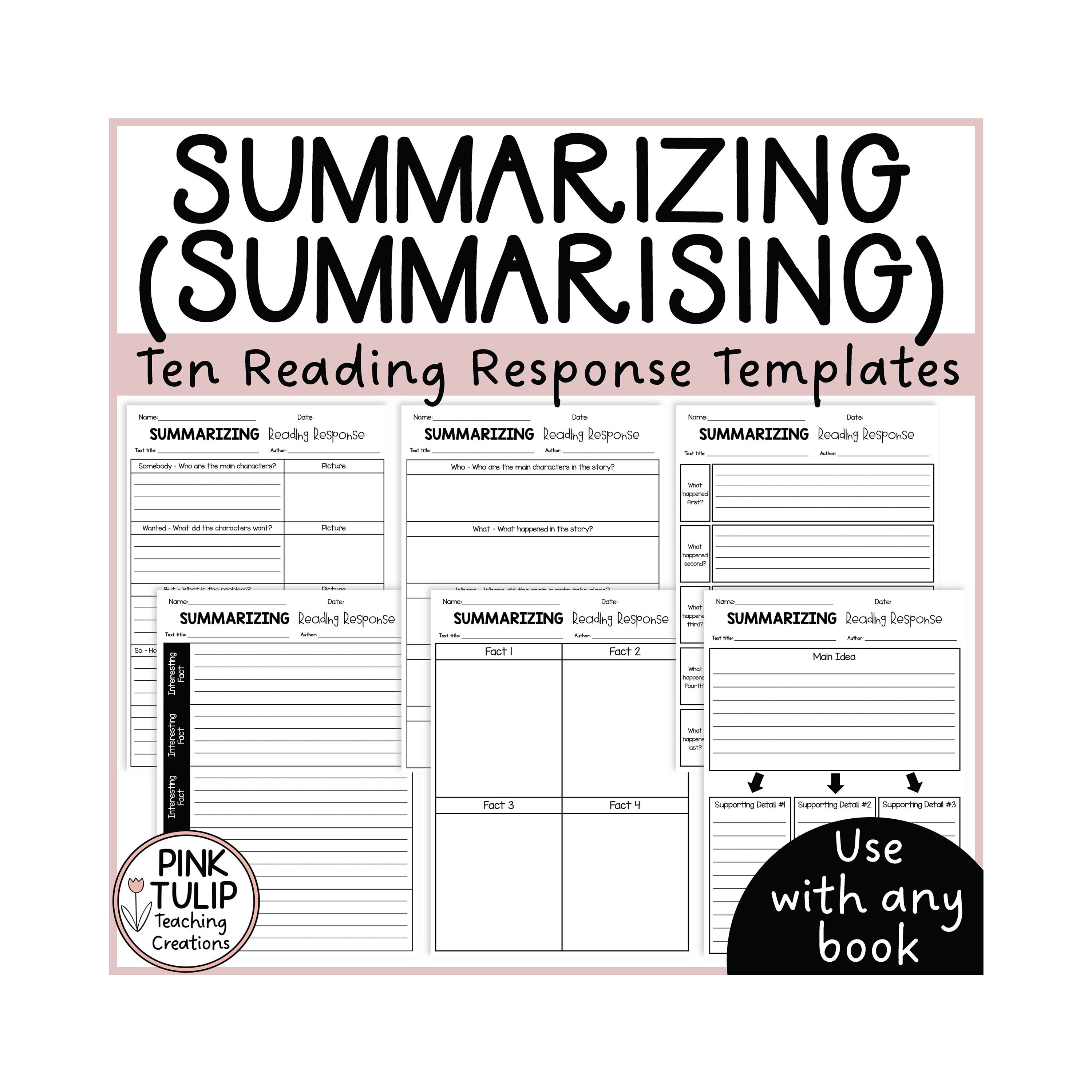 Summarizing (summarising) Reading Response Pack - Templates for Any ...