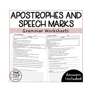 Apostrophes and Speech Marks - Grammar Worksheets With Answers - Etsy
