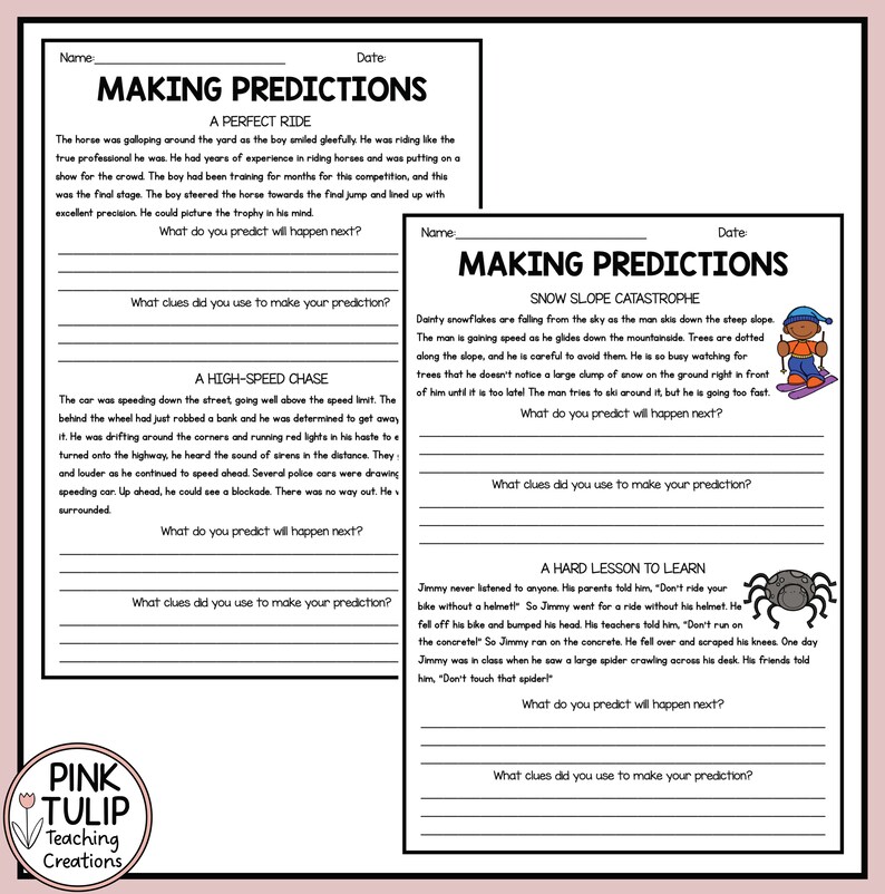 Making Predictions predicting Reading Worksheet Pack - Etsy