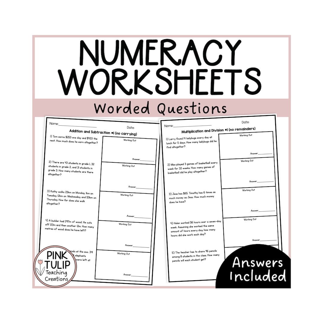 Worded Maths Problems - Worksheets - Etsy
