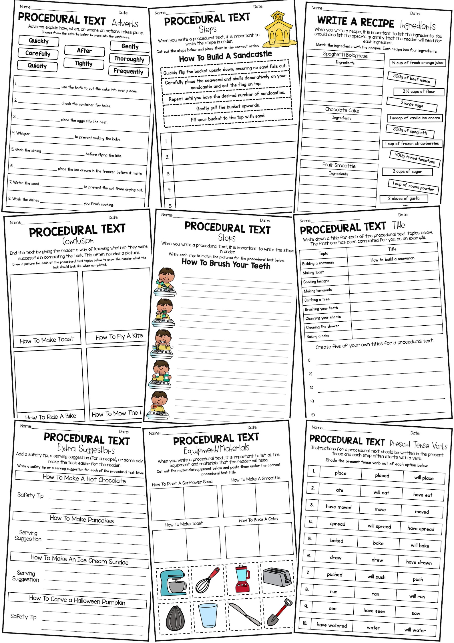 Procedural Text Writing Worksheet Pack No Prep Lesson Ideas - Etsy ...