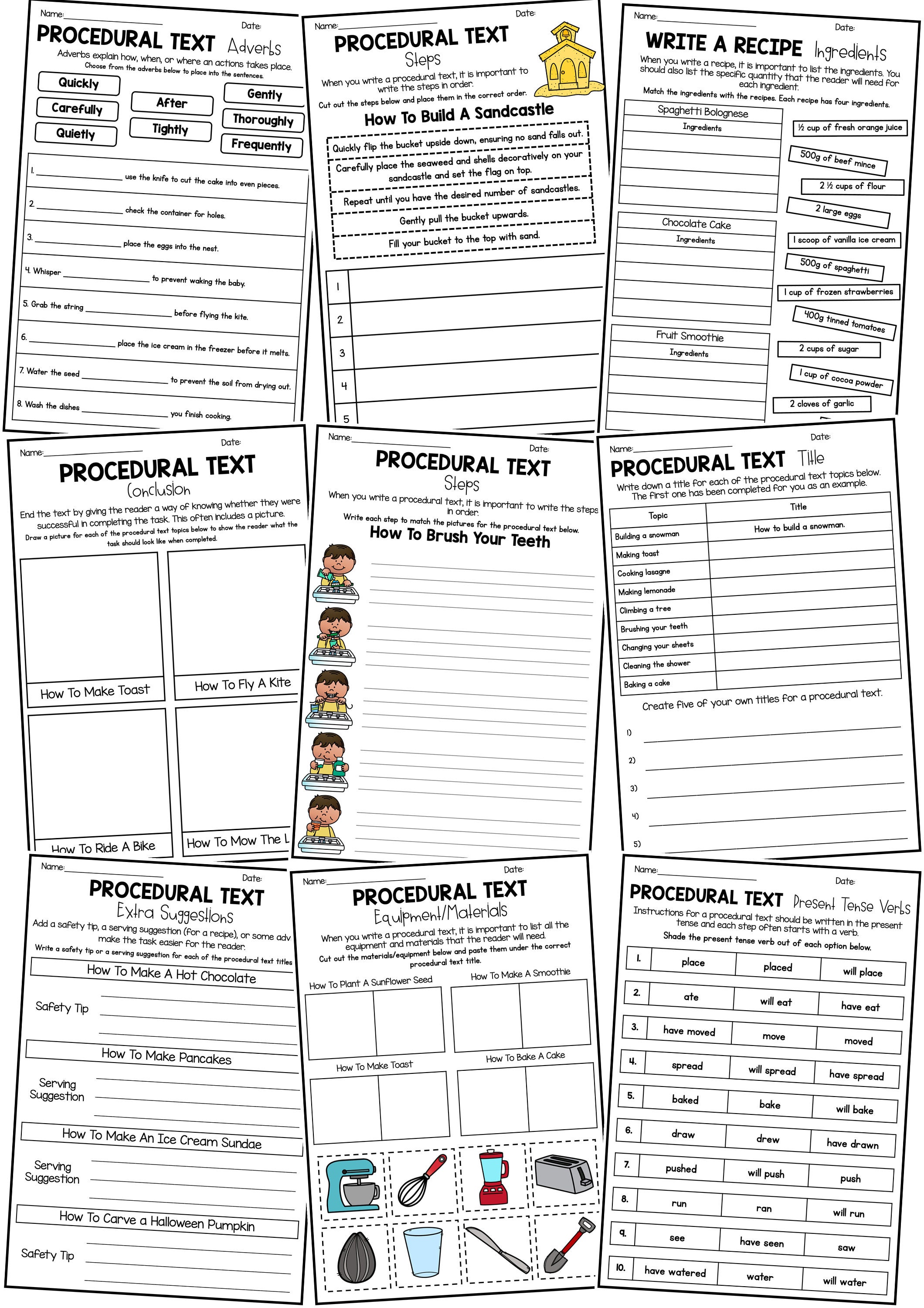 Procedural Text Writing Worksheet Pack No Prep Lesson Ideas - Etsy ...
