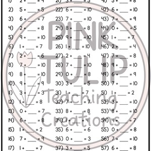 Missing Number up to 10 Addition Worksheets - Mental Math or Early ...