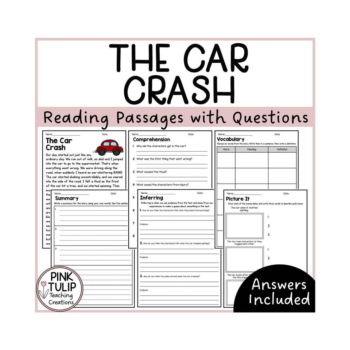 Reading Comprehension - the Car Crash - Etsy