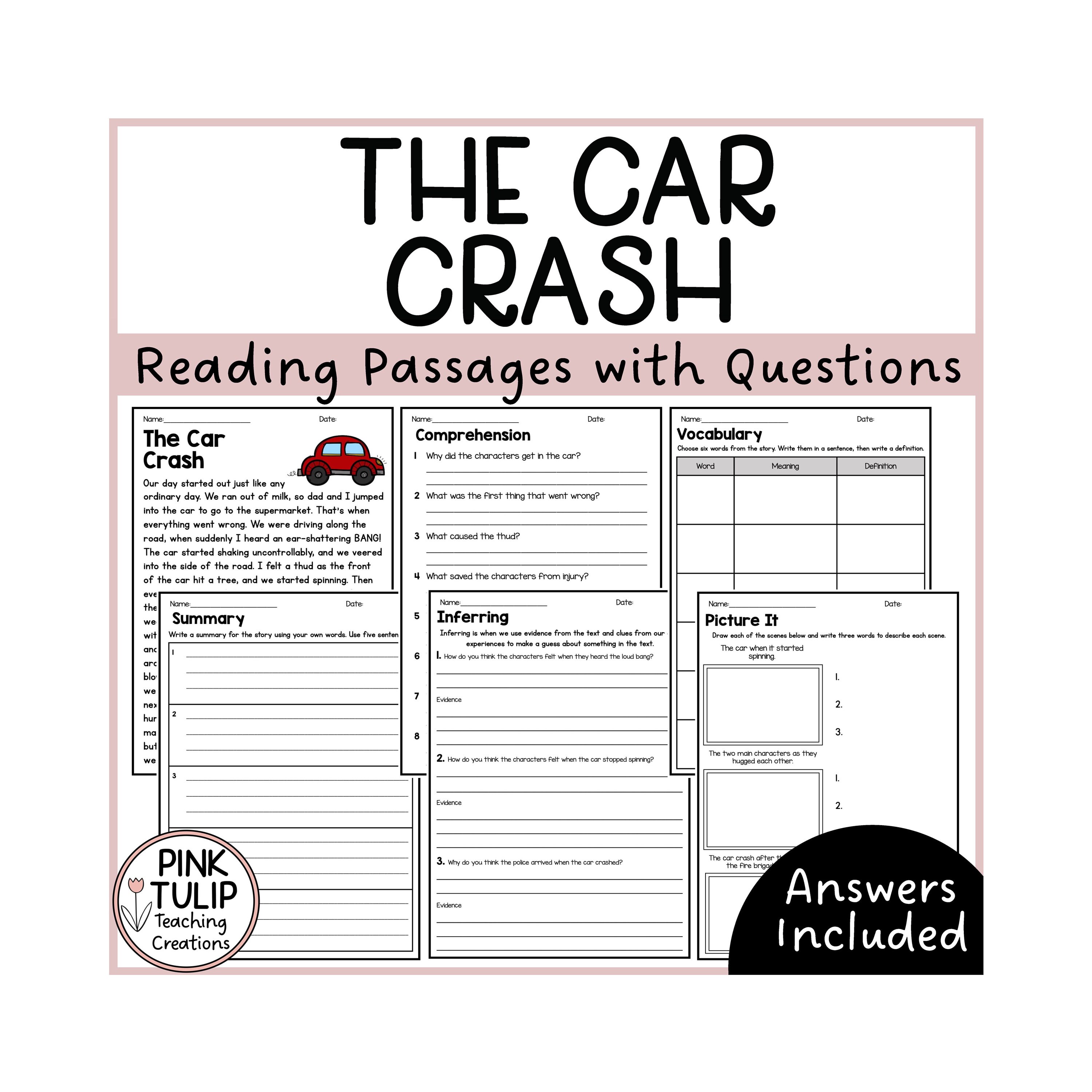 Reading Comprehension - the Car Crash - Etsy