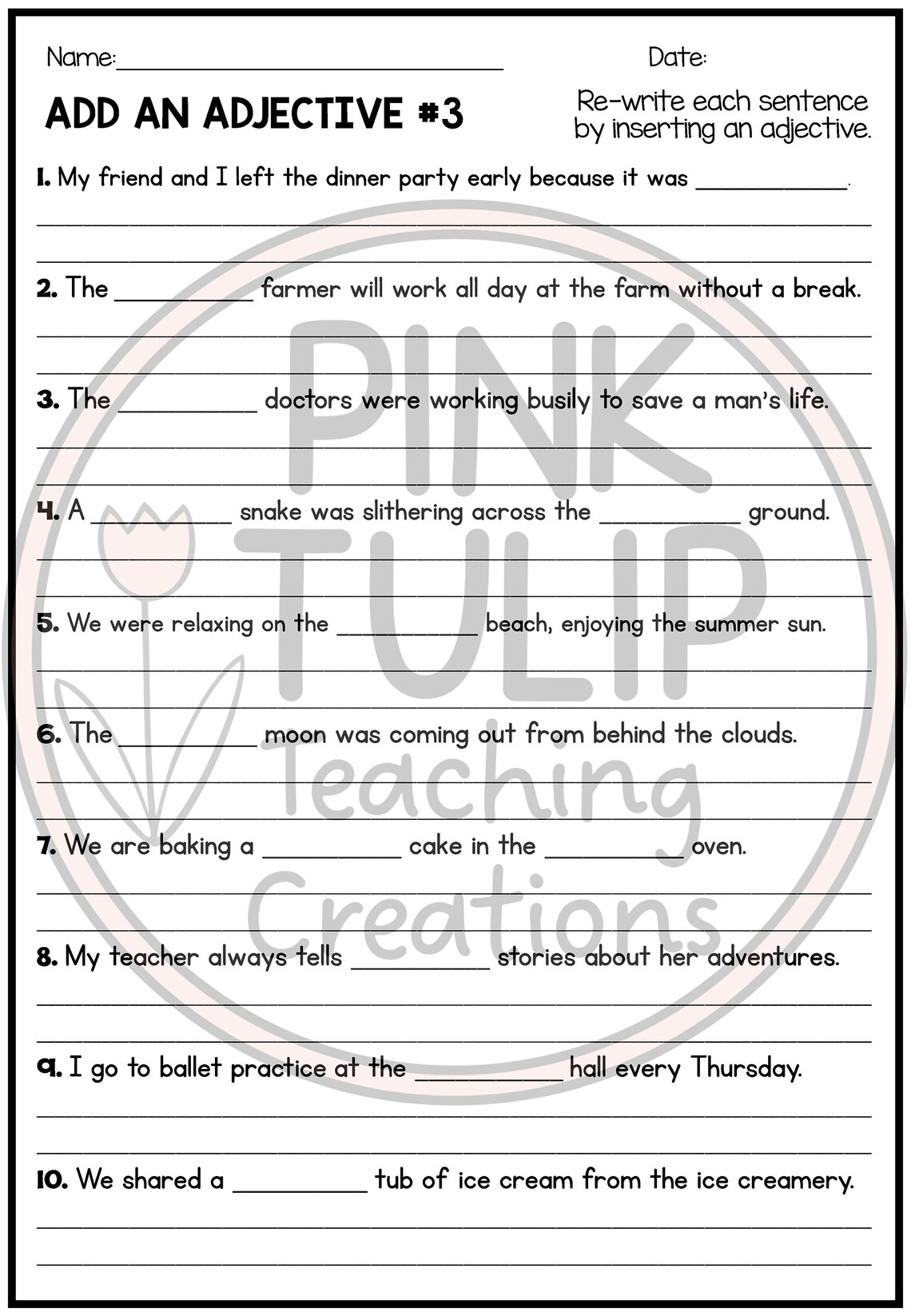 Add an Adjective to the Sentences - Fill in the Blanks Worksheet Pack ...