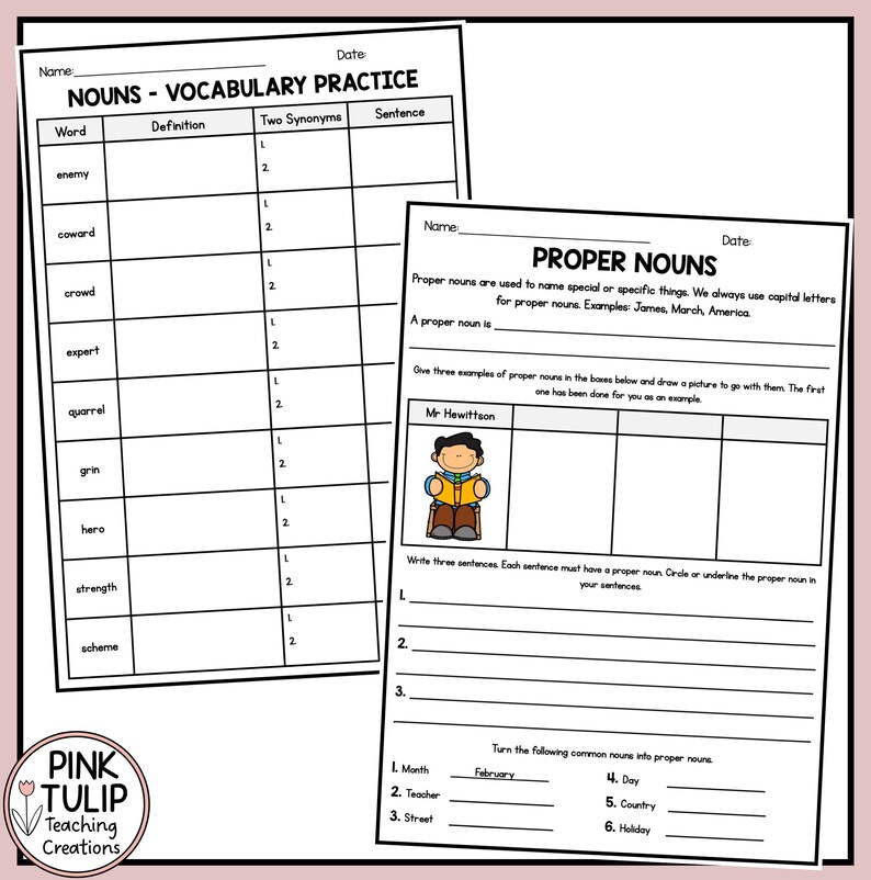 Nouns Mini Unit - Structured Worksheet Pack - Etsy