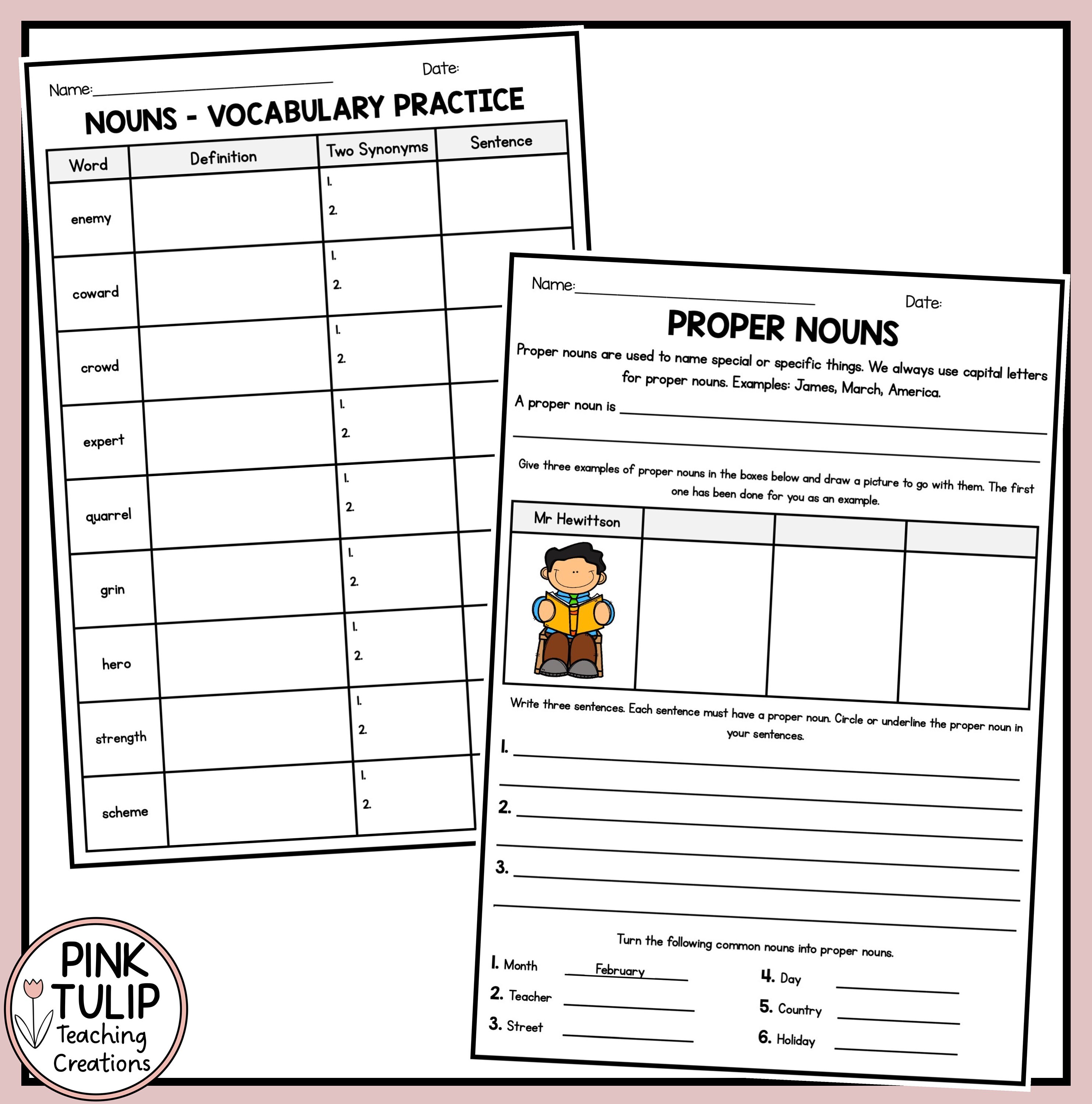 Nouns Mini Unit - Structured Worksheet Pack - Etsy