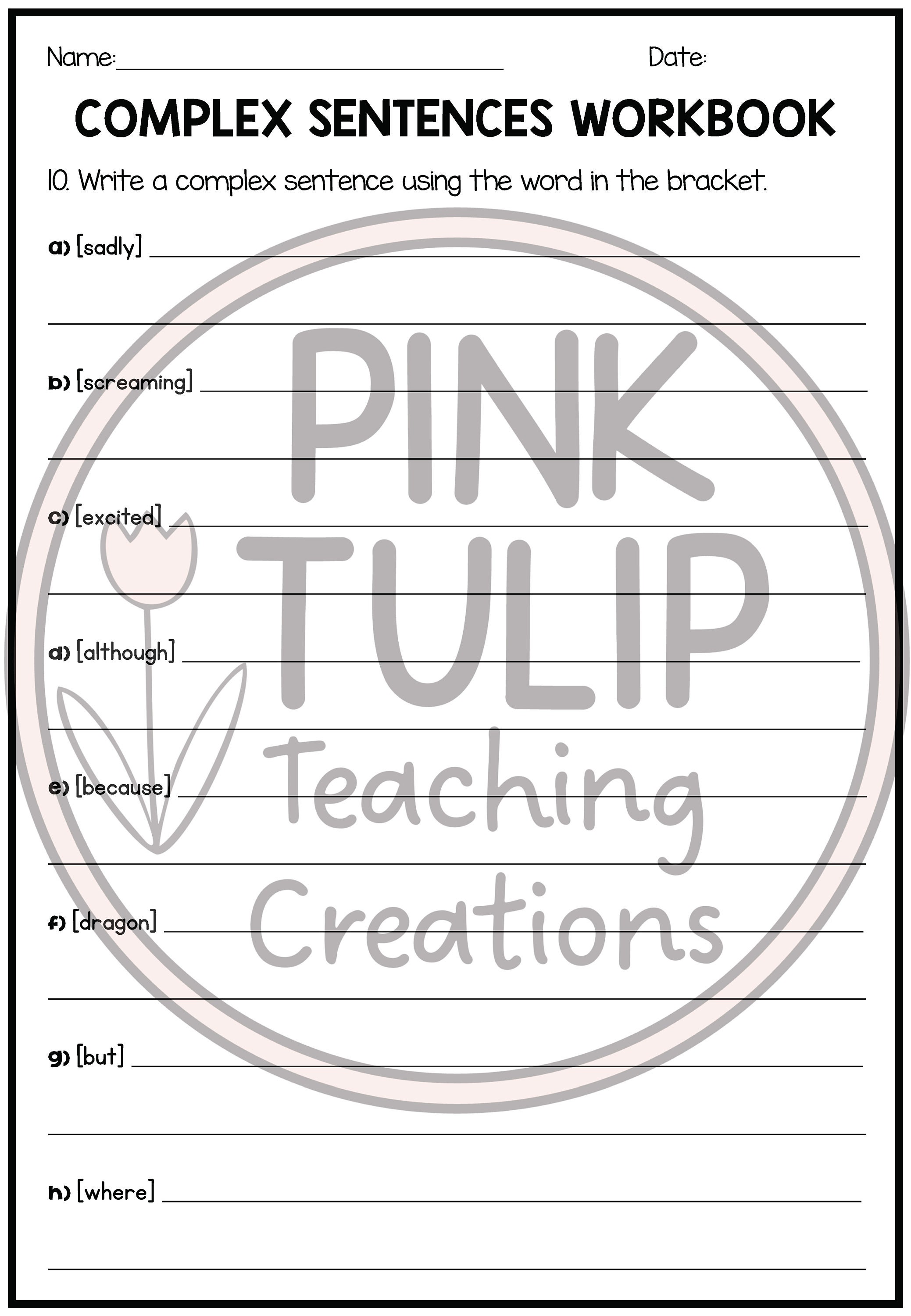 Complex Sentence Workbook - Grammar and Parts of Speech - Etsy