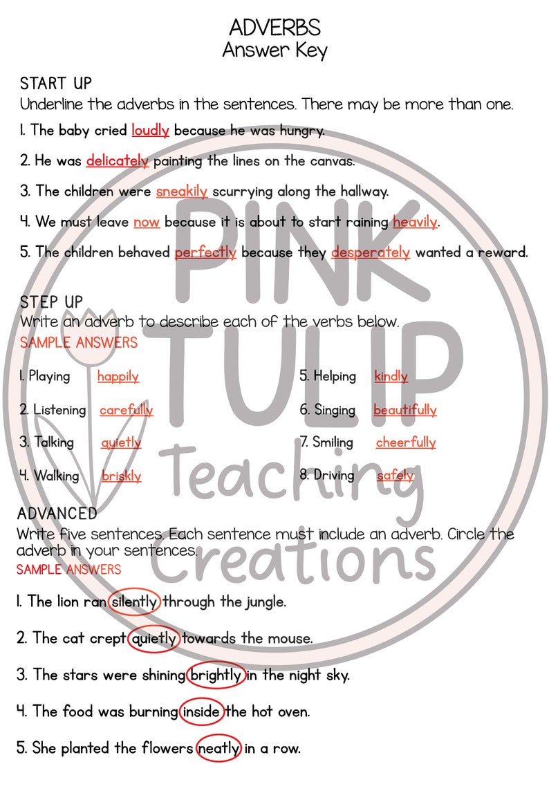 Adjectives and Adverbs - Grammar Worksheets With Answers - Etsy