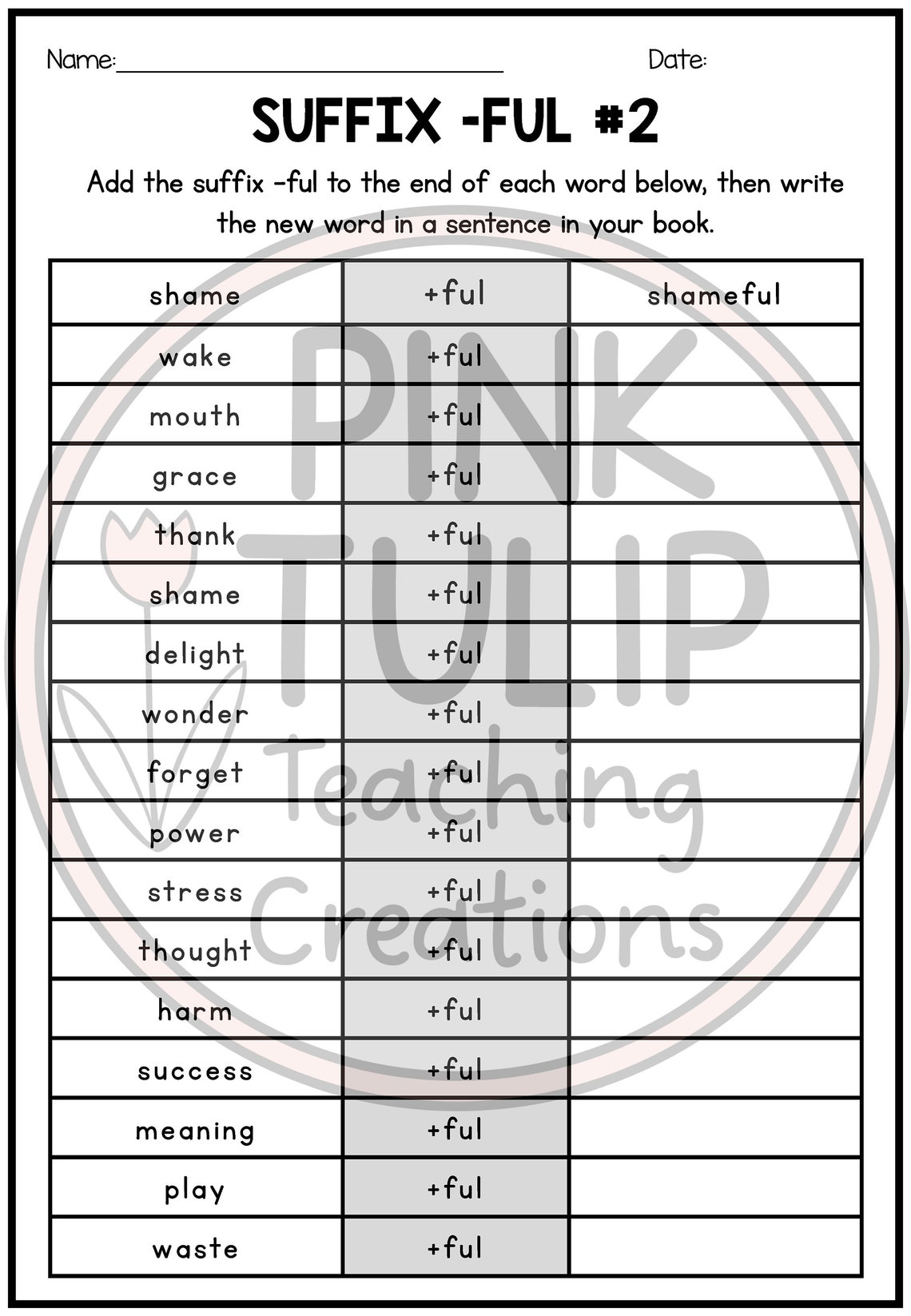 Suffix -ful Grammar Worksheets - Etsy