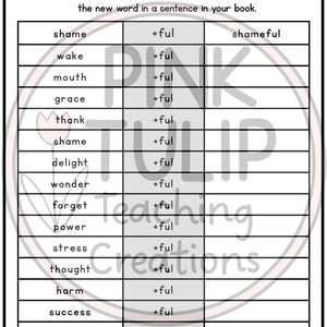 Suffix -ful Grammar Worksheets - Etsy