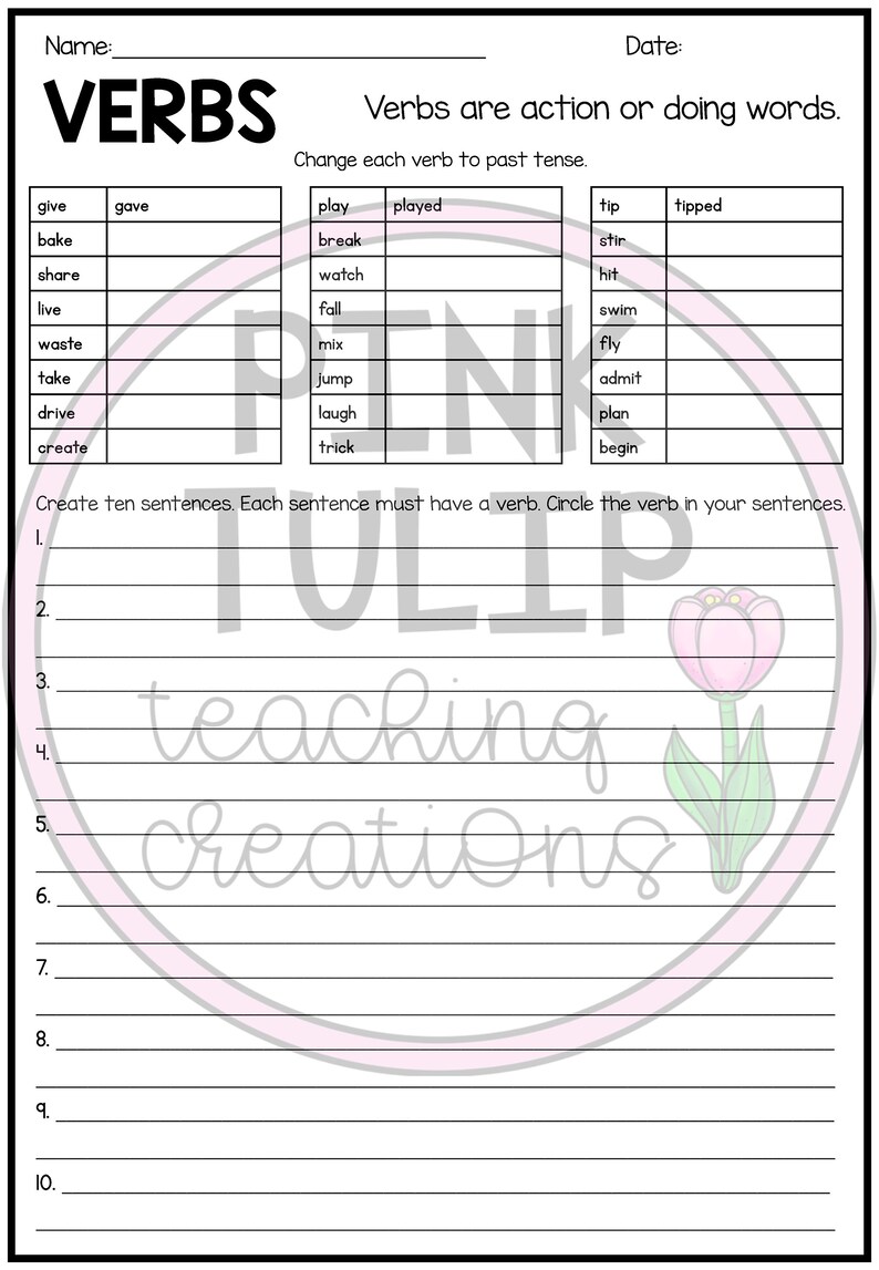 Understanding Verbs Worksheets No Prep Printables - Etsy