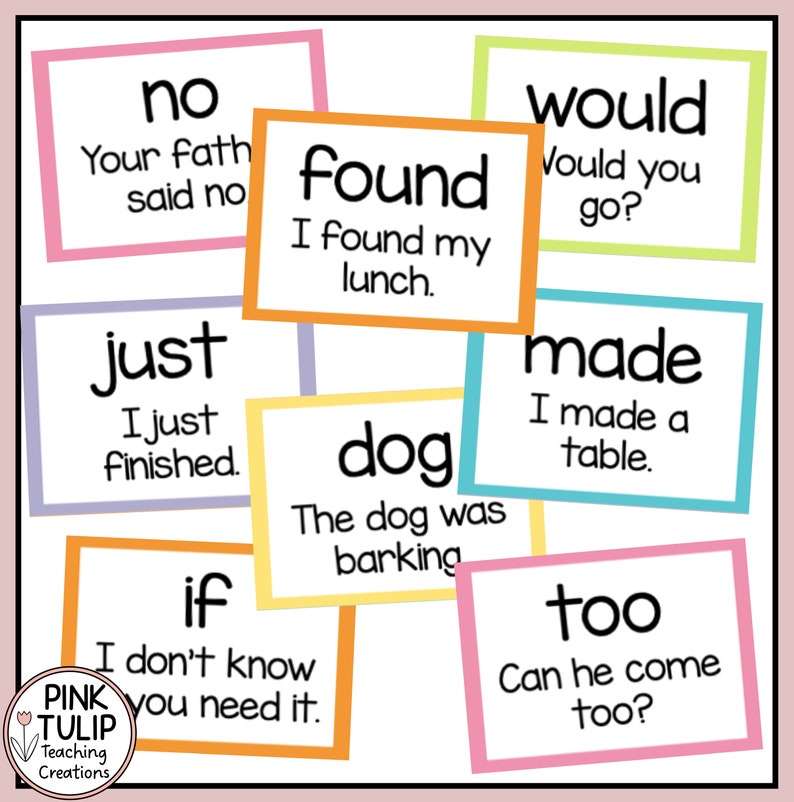 Sight Word Cards 101-200 High Frequency Words With Sentences - Etsy