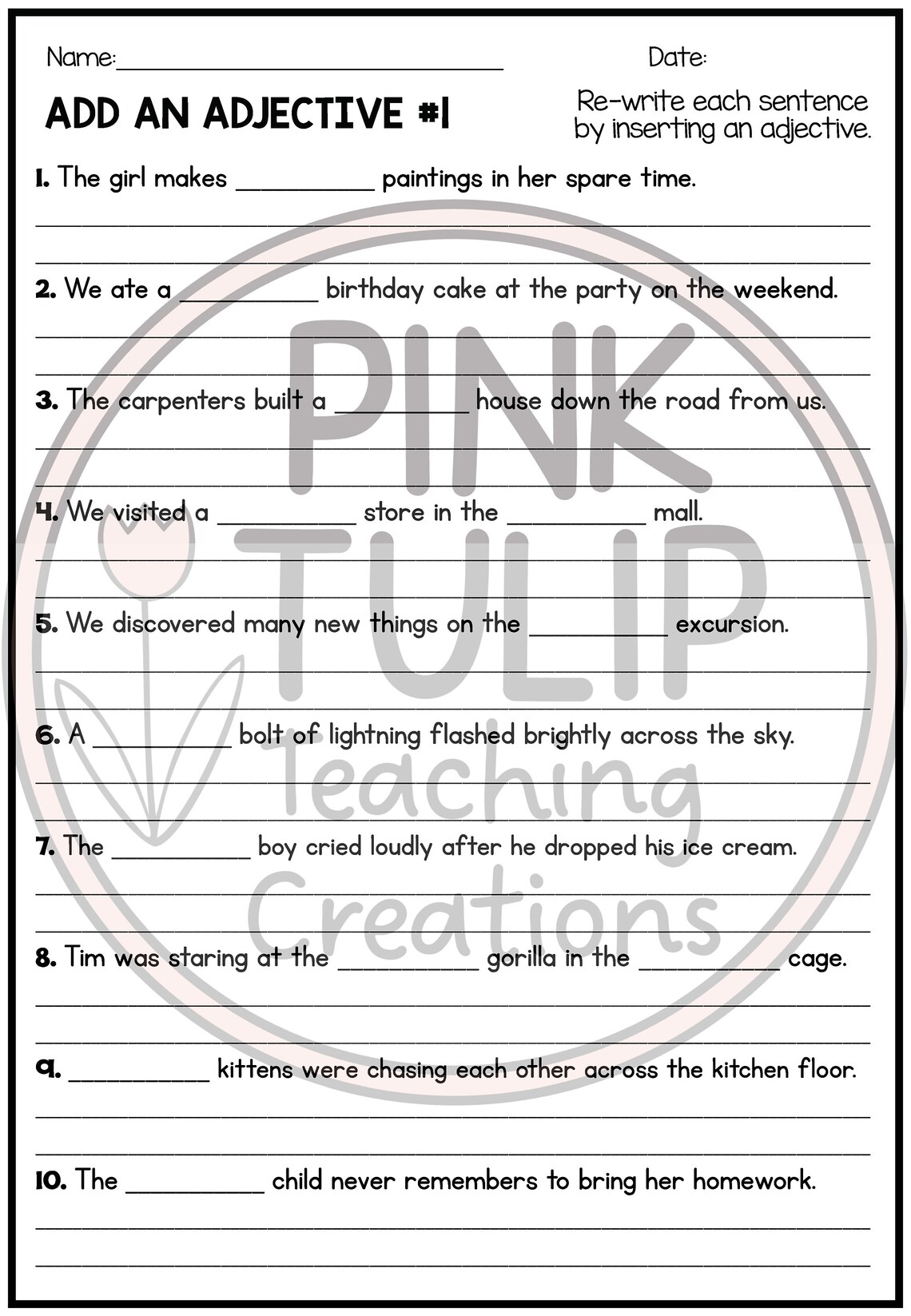 Add an Adjective to the Sentences - Fill in the Blanks Worksheet Pack ...