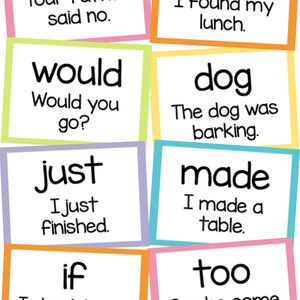 Sight Word Cards 101-200 High Frequency Words With Sentences - Etsy