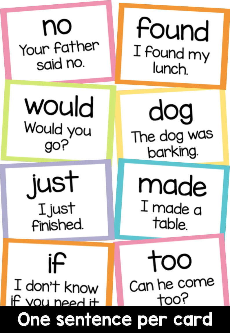 Sight Word Cards 101-200 High Frequency Words With Sentences - Etsy