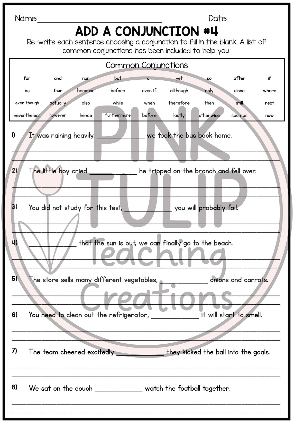 Add A Conjunction to the Sentences - Fill in the Blanks Worksheet Pack ...