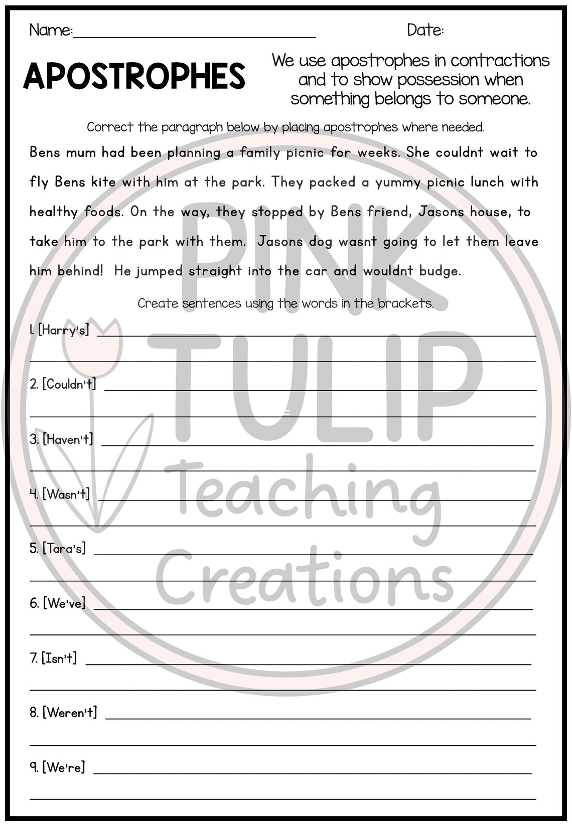 Using Apostrophes Worksheets - No Prep Printables - Etsy
