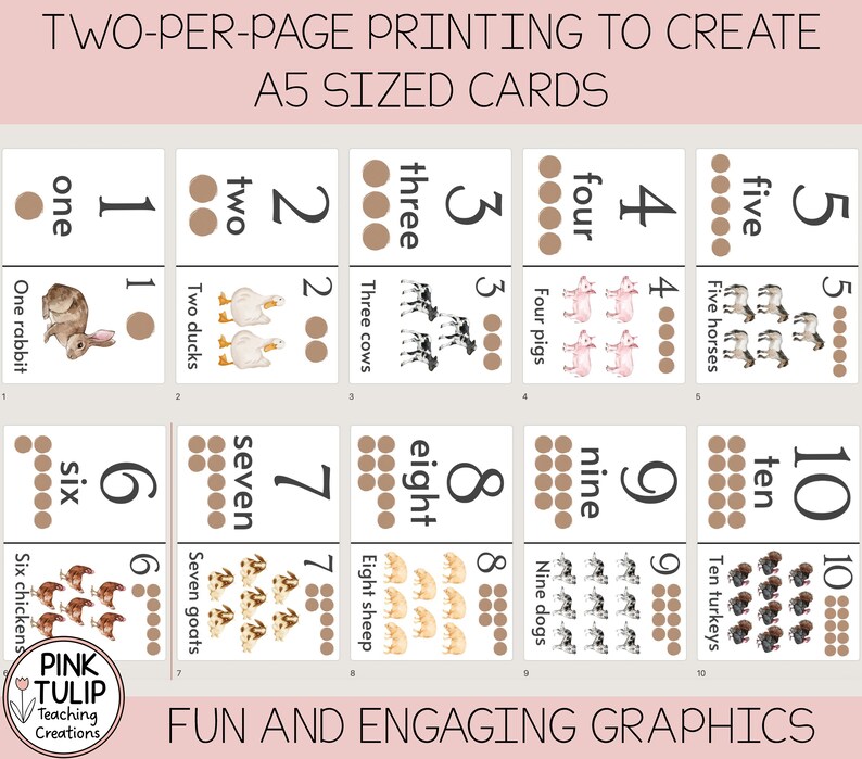 Number Matching Flash Cards - Farm Animal Theme - Etsy