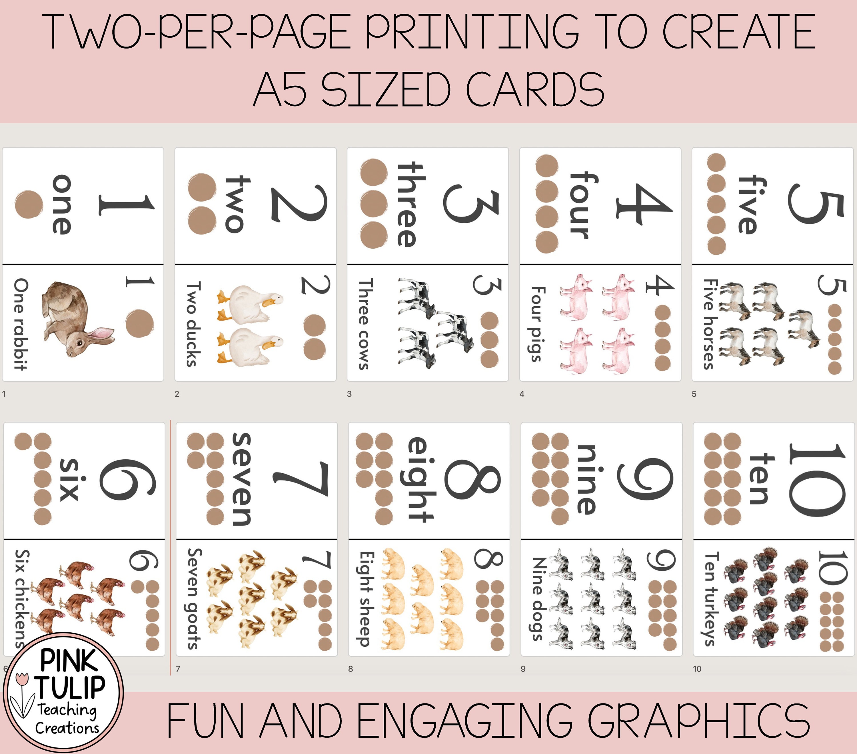 Number Matching Flash Cards - Farm Animal Theme - Etsy