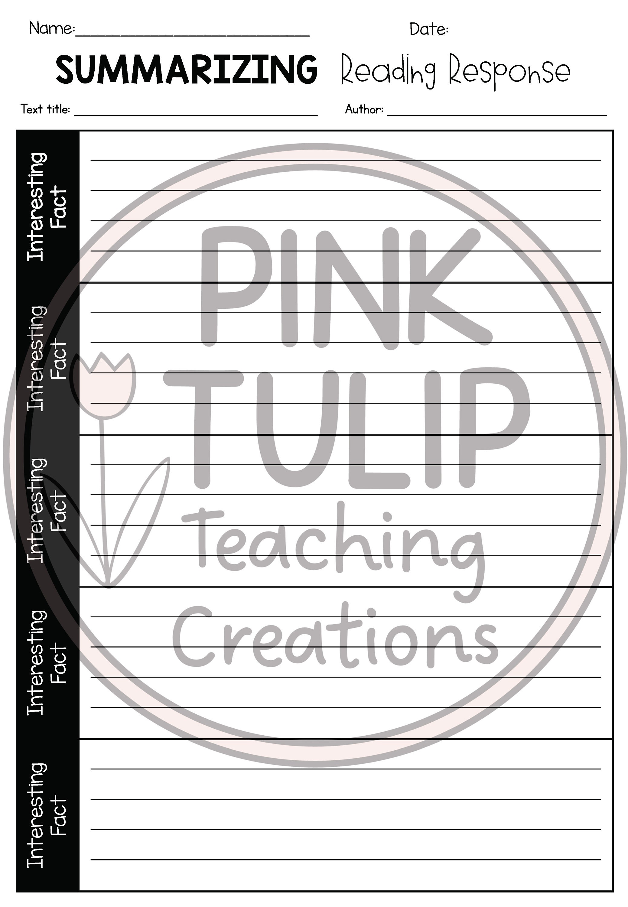 Summarizing (summarising) Reading Response Pack - Templates for Any ...