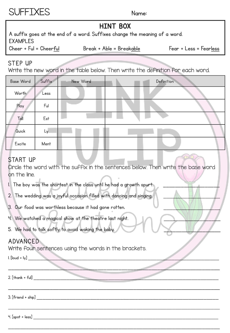 Prefixes and Suffixes Grammar Worksheets With Answers - Etsy
