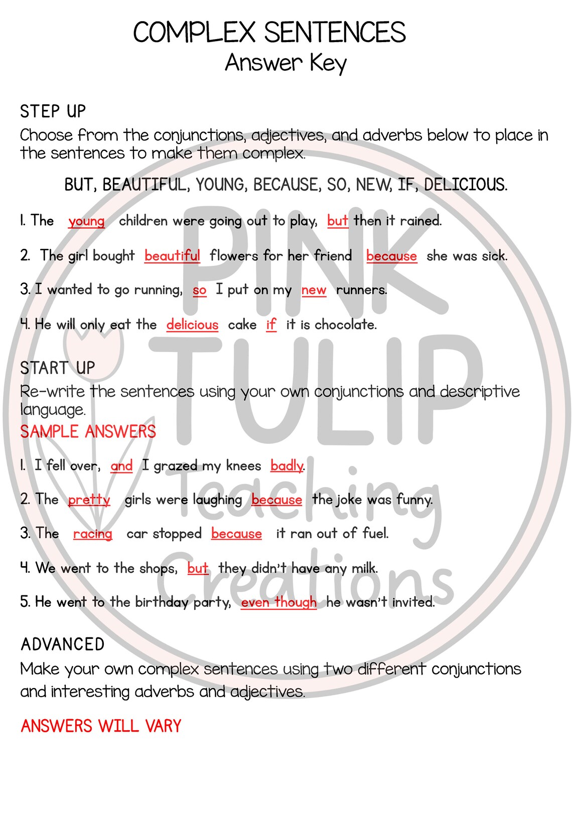 Complex Sentences and Sentence Variation - Grammar Worksheets With ...