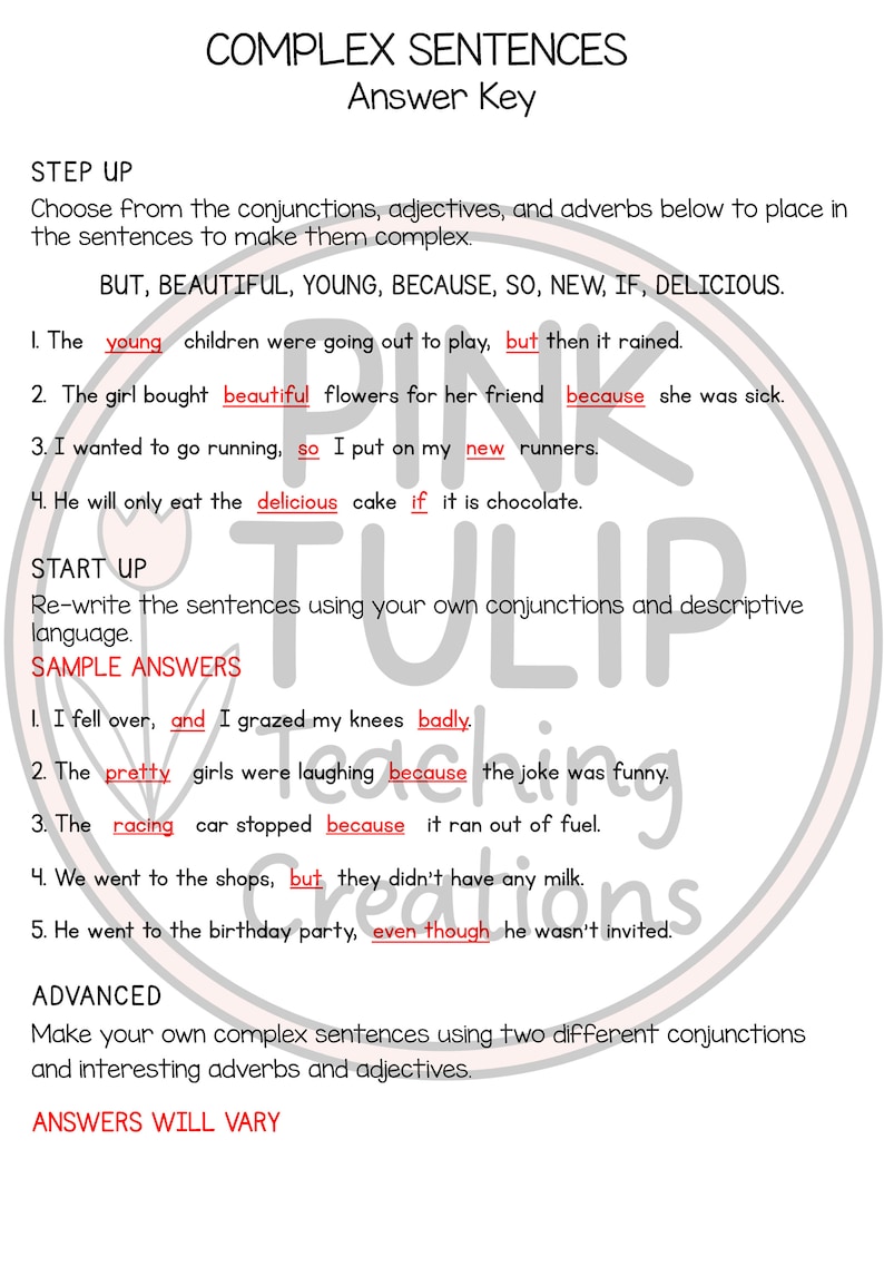 Complex Sentences and Sentence Variation - Grammar Worksheets With ...