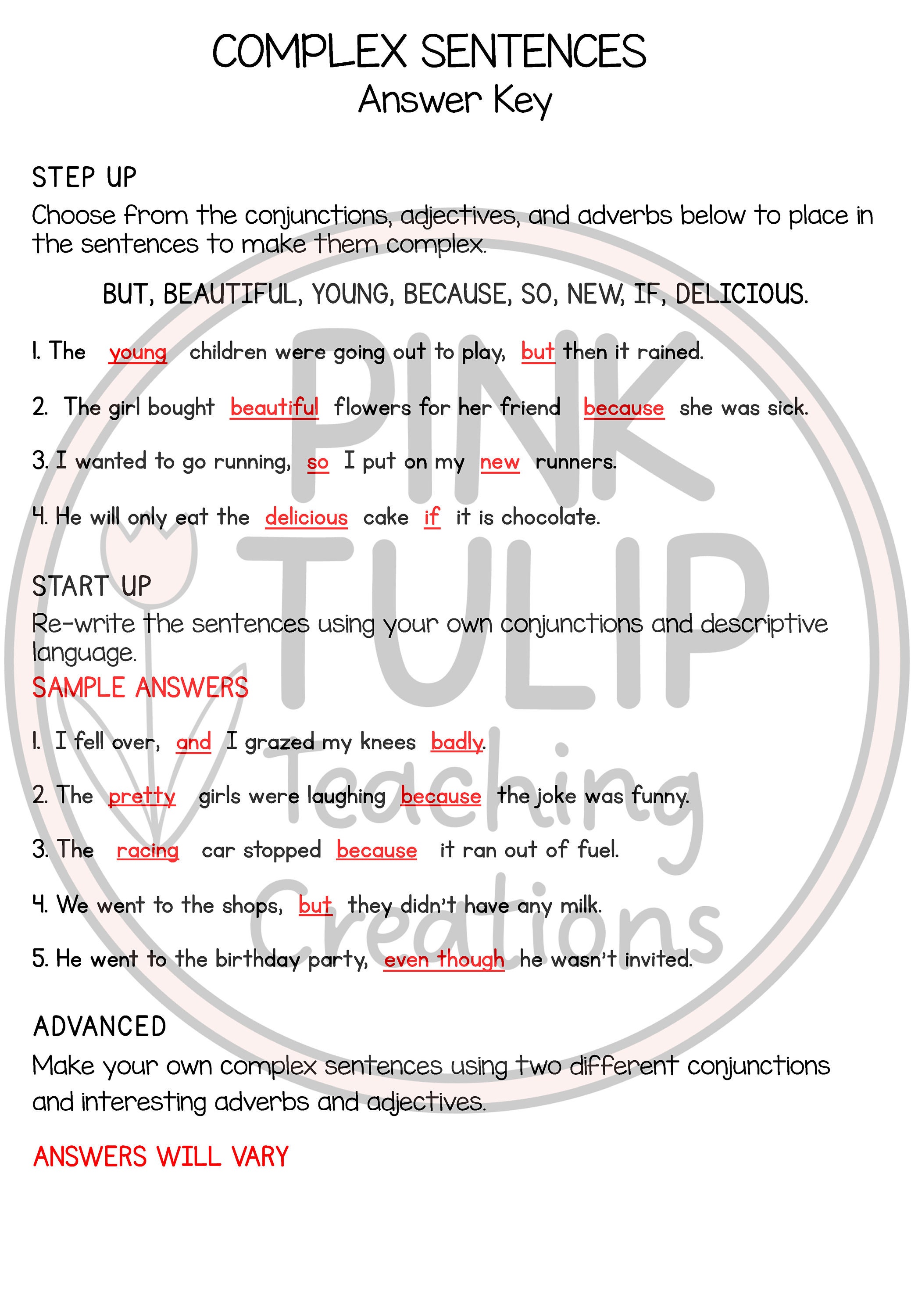 Complex Sentences and Sentence Variation - Grammar Worksheets With ...