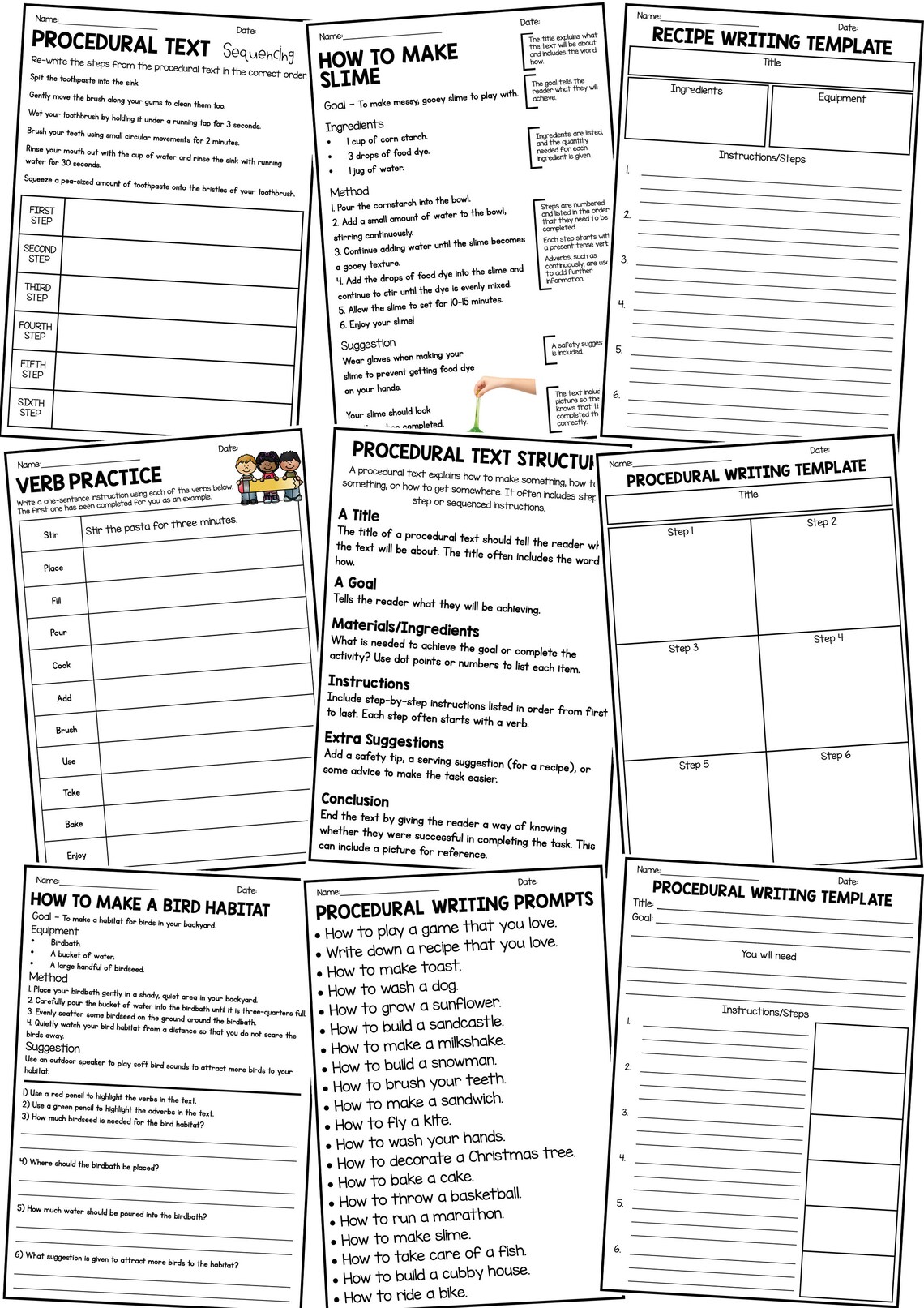 Procedural Text Writing Worksheet Pack No Prep Lesson Ideas - Etsy ...