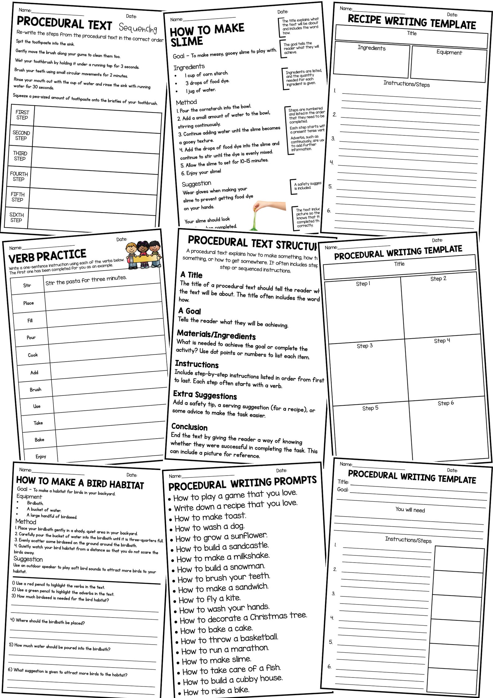 Procedural Text Writing Worksheet Pack No Prep Lesson Ideas - Etsy ...
