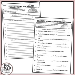 Common Nouns Worksheet Pack - No Prep Printables With Answers - Etsy