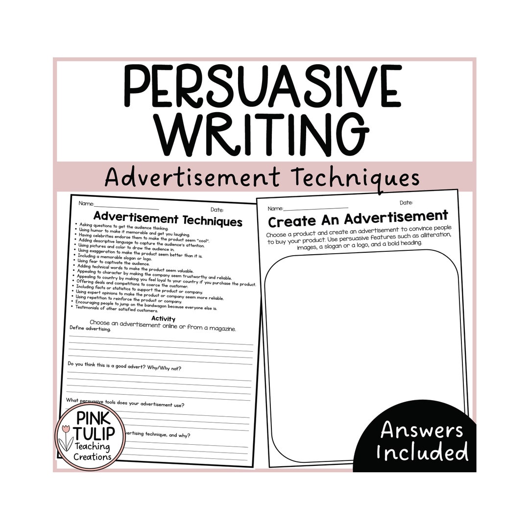 Advertisement Techniques - Persuasive Writing Worksheets - Etsy