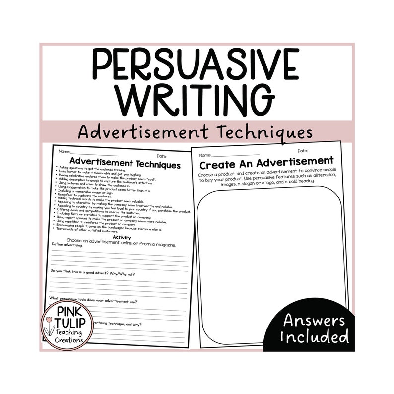 Advertisement Techniques - Persuasive Writing Worksheets - Etsy