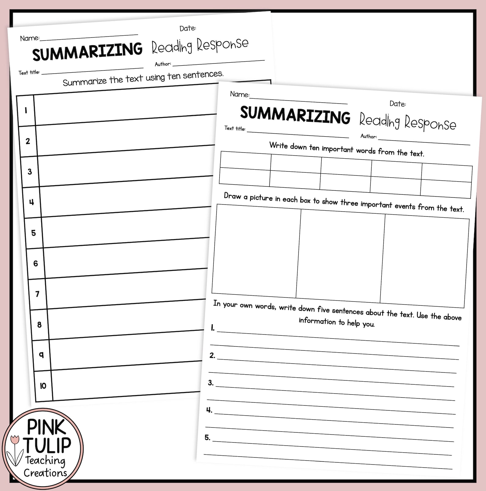 Summarizing summarising Reading Response Pack Templates for Any Book - Etsy